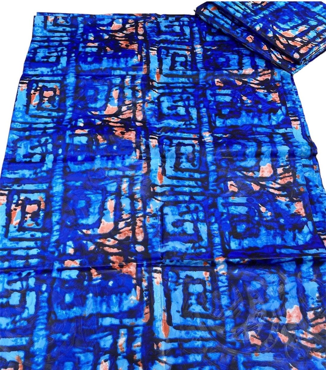 Blue Kampala Adire Fabric, Abstract African Print, Sewing Material - Etsy