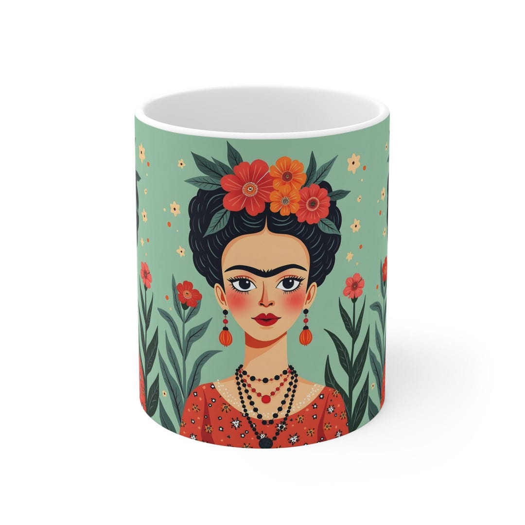 Boho Vintage Floral Frida Kahlo Ceramic Mug Unique Gift for Women ...
