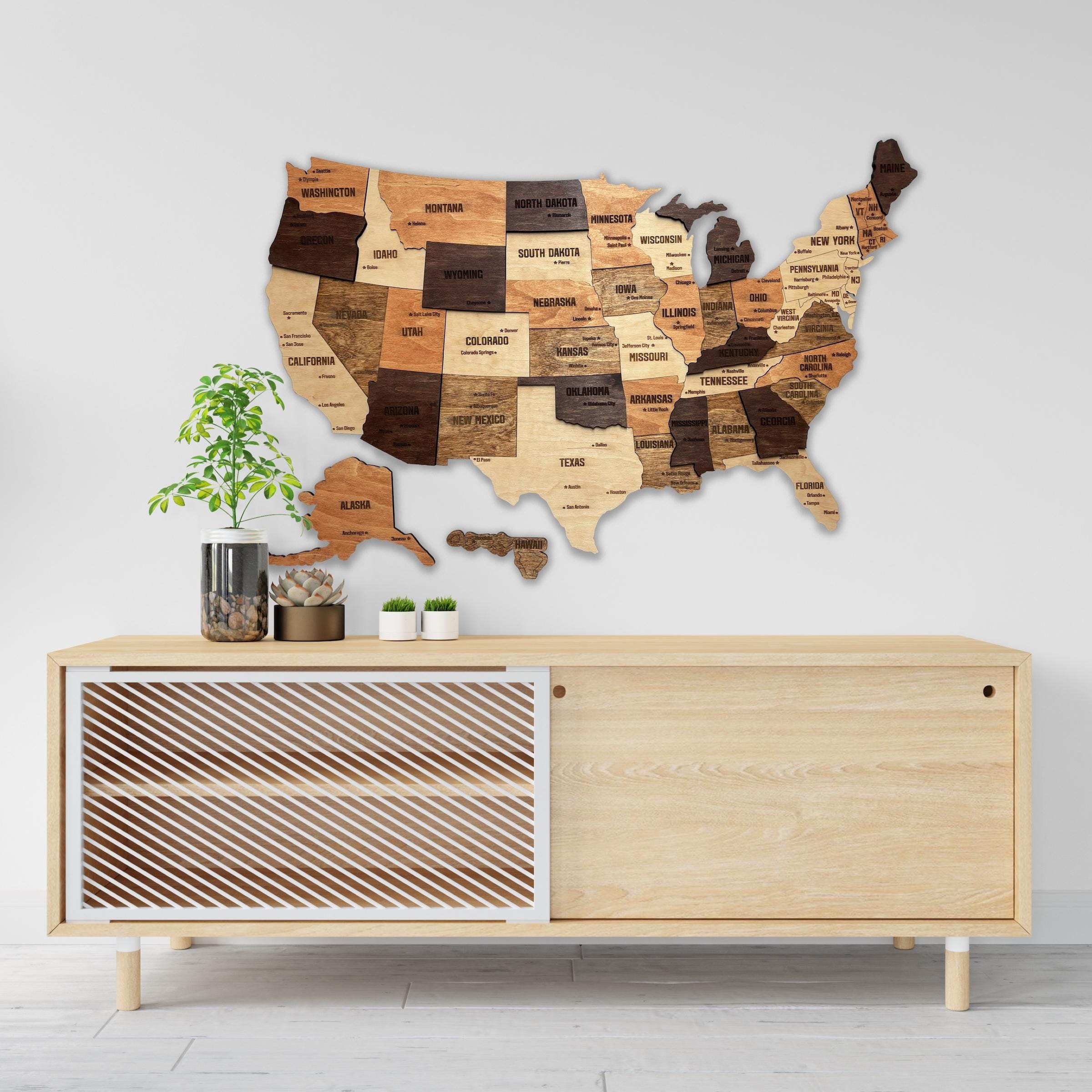 USA Wood Map Wall Art USA Travel Map Push Pin Map of United States Map ...