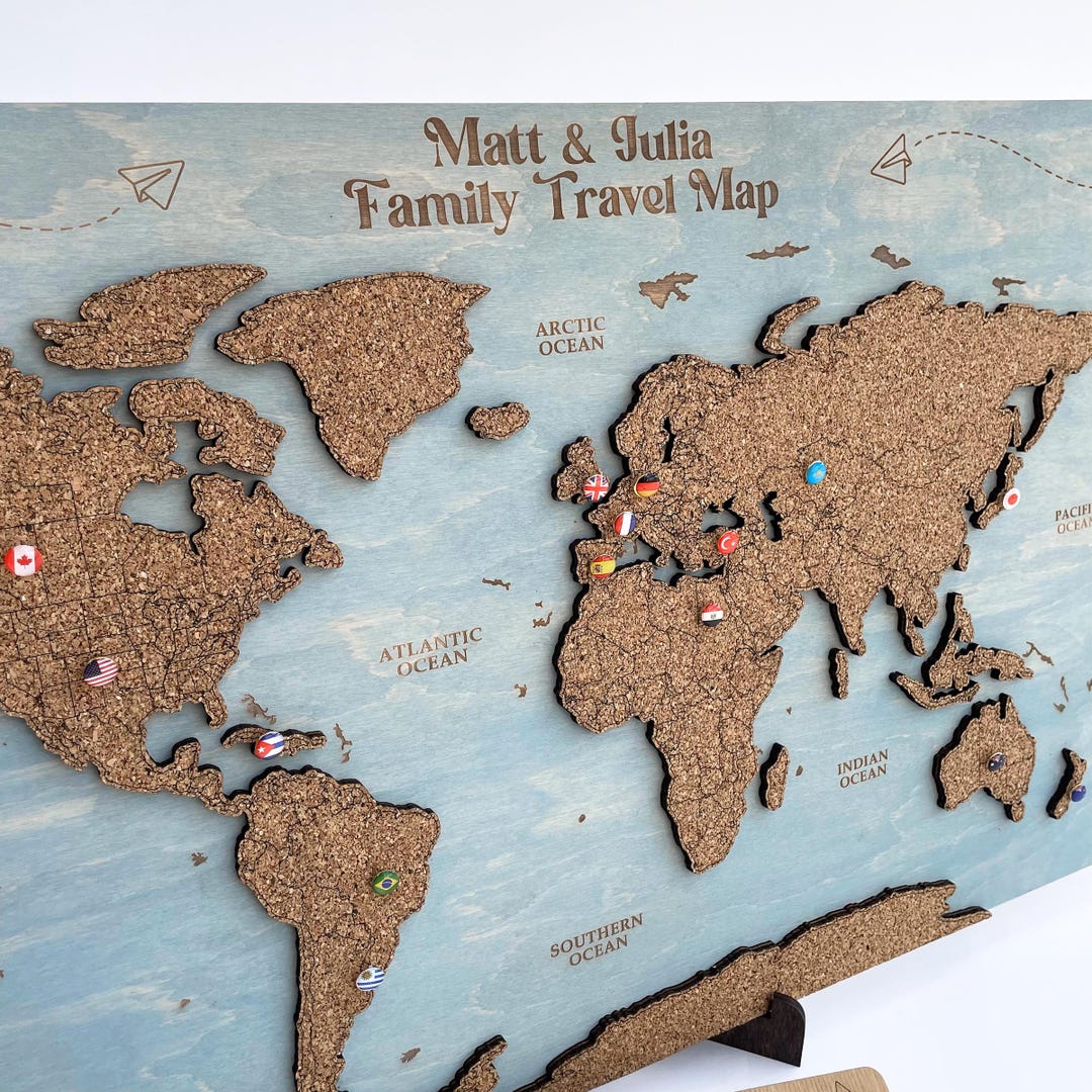 Push Pin World Map Cork World Map 3D Wooden World Map Push Pin World ...