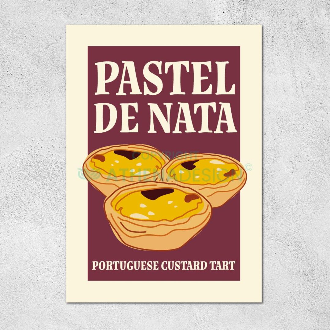 Pastel De Nata Poster Burgundy - Portuguese Patisserie - Designed for ...