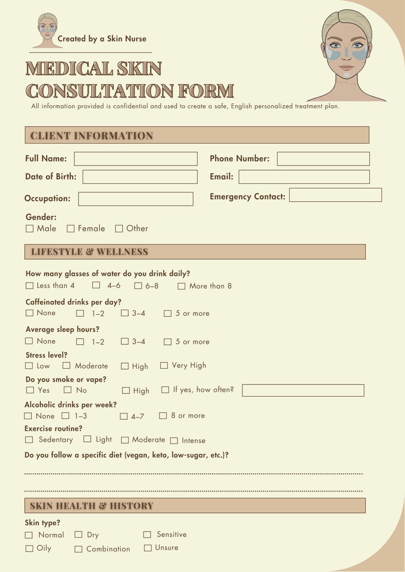 Skin Nurse Consultation Form - Etsy