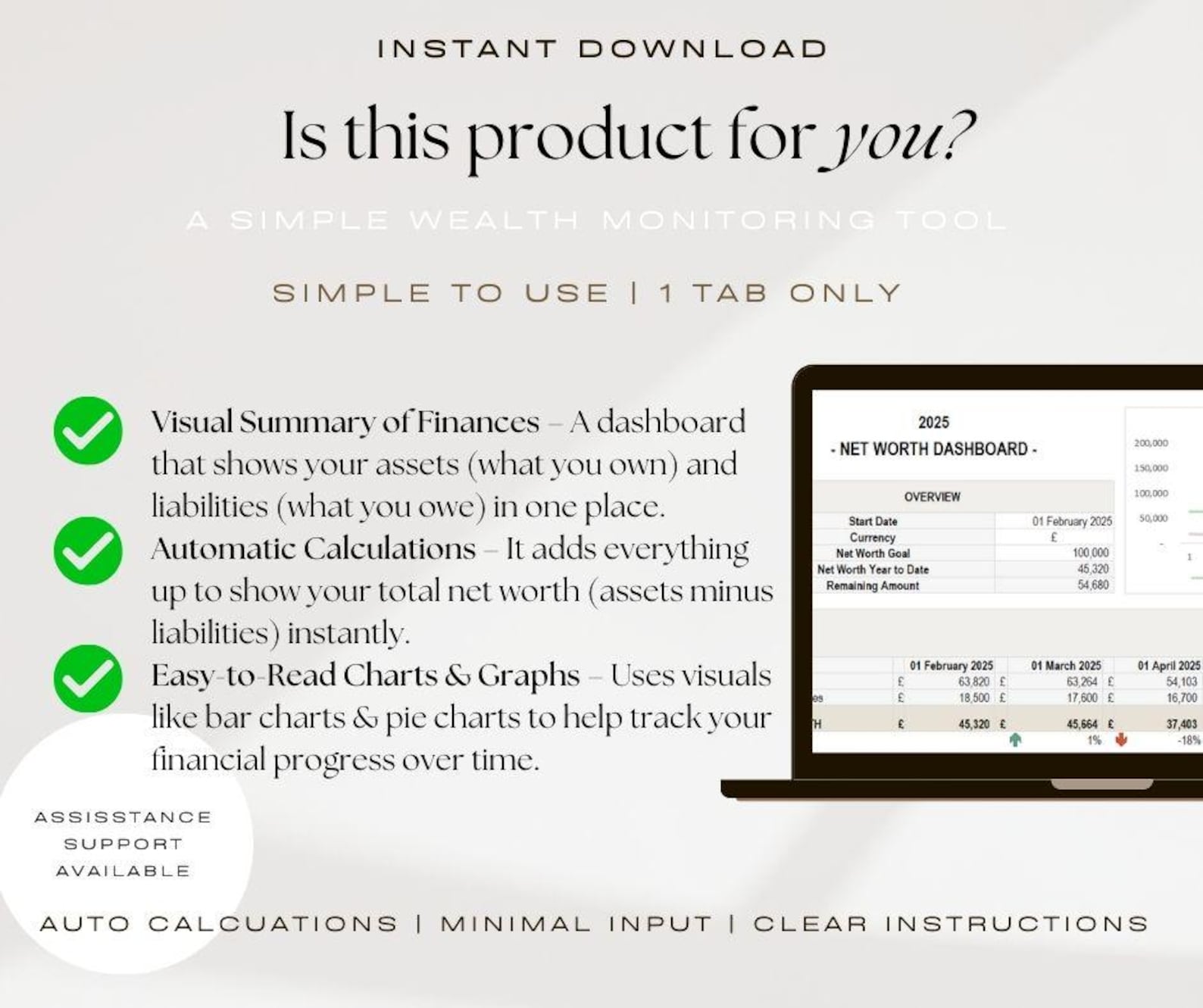 Net Worth Dashboard Spreadsheet Template Wealth Tracker Excel Annual ...