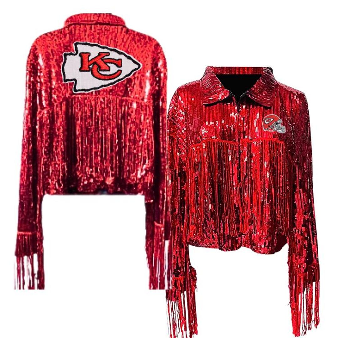 Inspired by the Viral Fanatics Sequin Fringe Blazer: Kansas City Chiefs ...