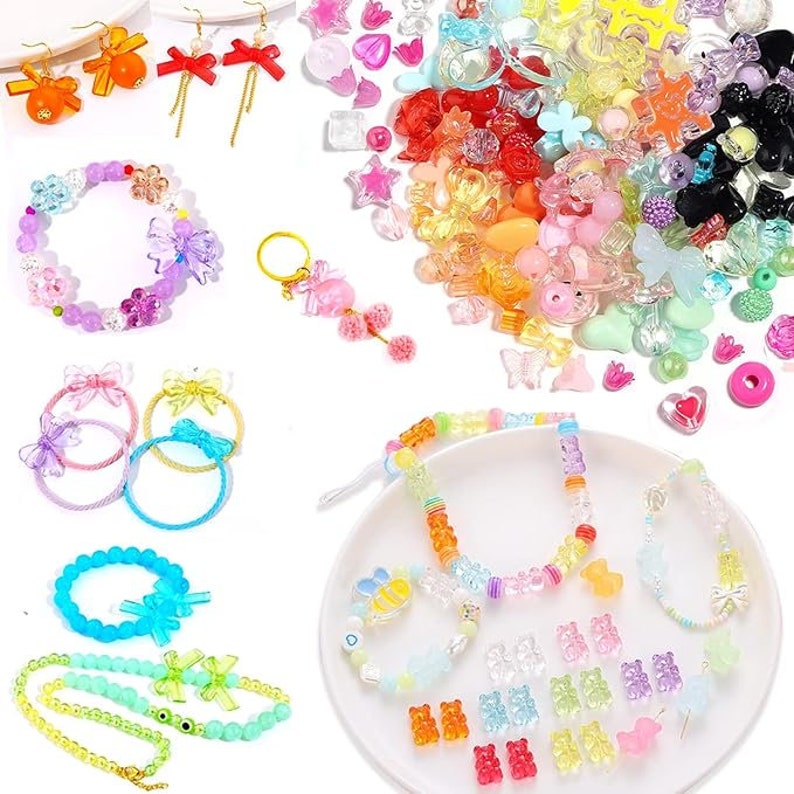 Aesthetic Acrylic Assorted Beads for Jewelry Making Kawaii Flower Heart ...