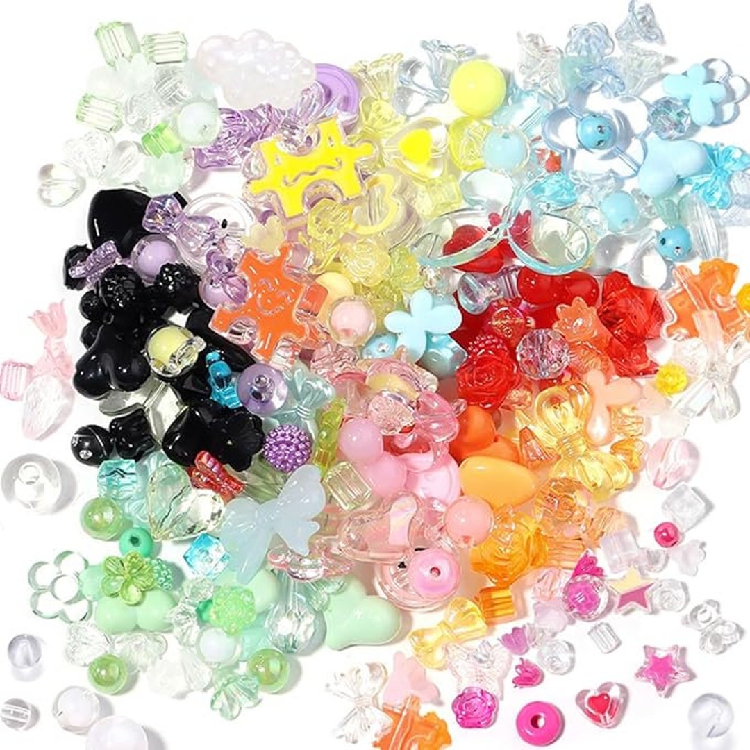 Aesthetic Acrylic Assorted Beads for Jewelry Making Kawaii Flower Heart ...