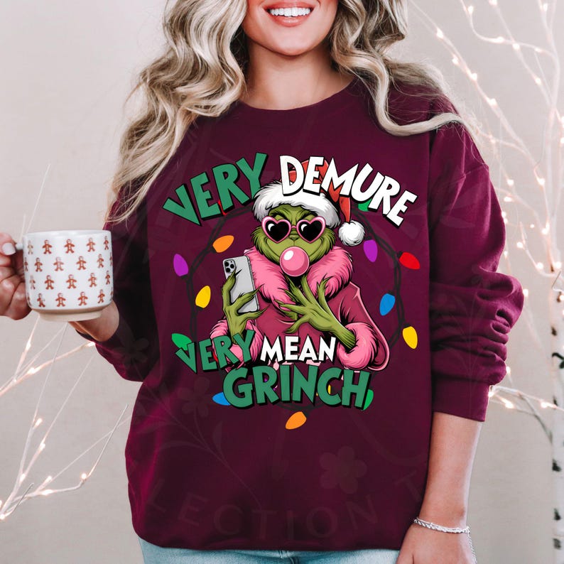 Very Demure Very Mean Grinch PNG, Christmas Grinch PNG, Pink Christmas ...