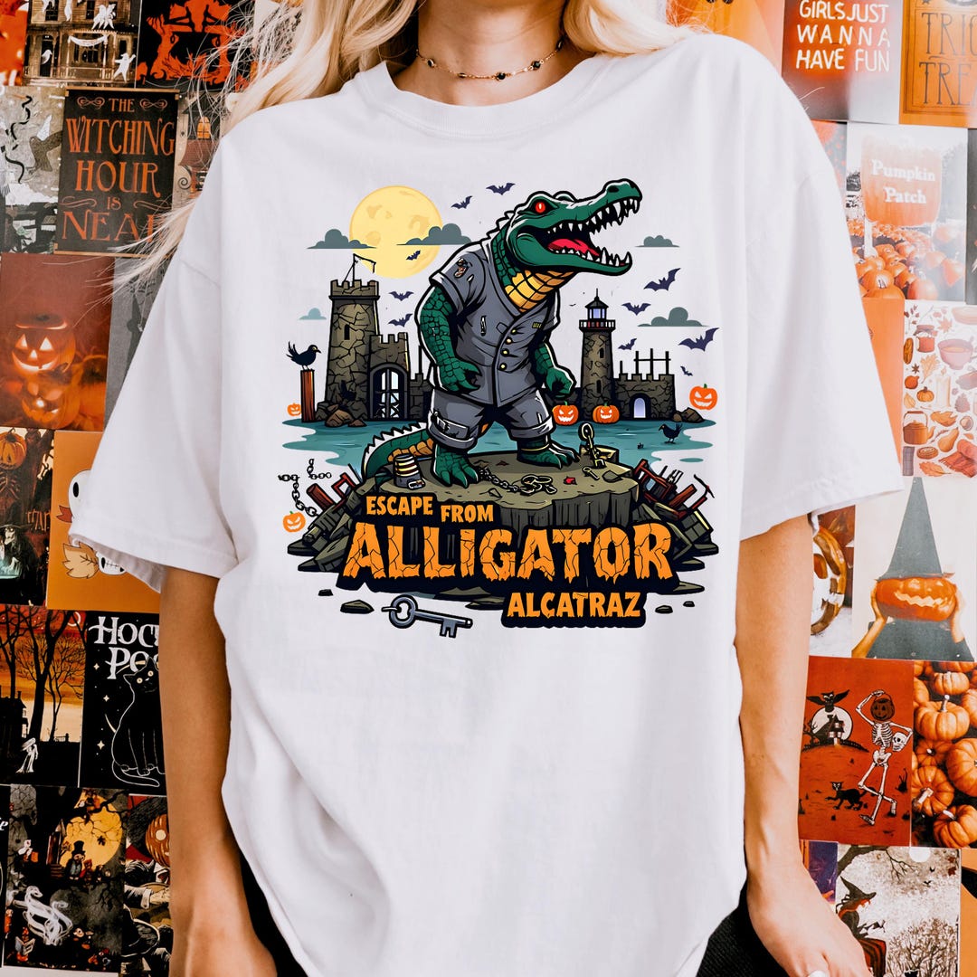 Alligator Alcatraz Halloween Shirt, Retro Spooky Escapee Prison Costume ...