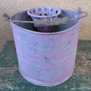 Vintage Galvanized Zinc Mop Bucket With Handle and Drain Cup; Painted ...
