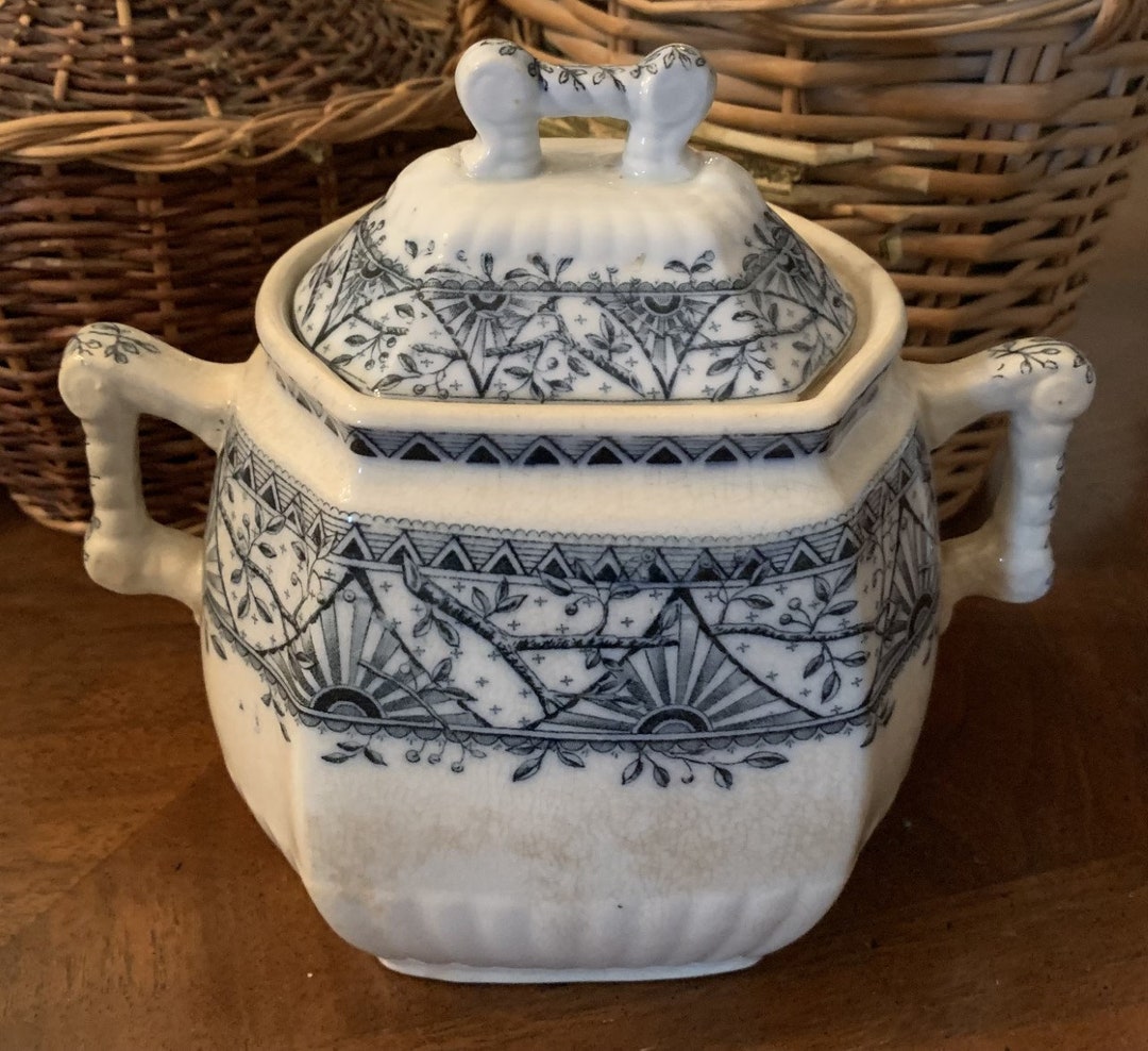 W. H. Grindley Co. England Antique Blue Design Sugar Bowl With Lid ...