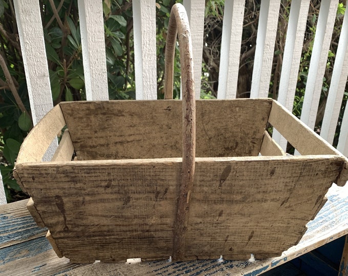 Primitive Vintage French Wooden Trug With Grapevine Bent Handle, Wood ...