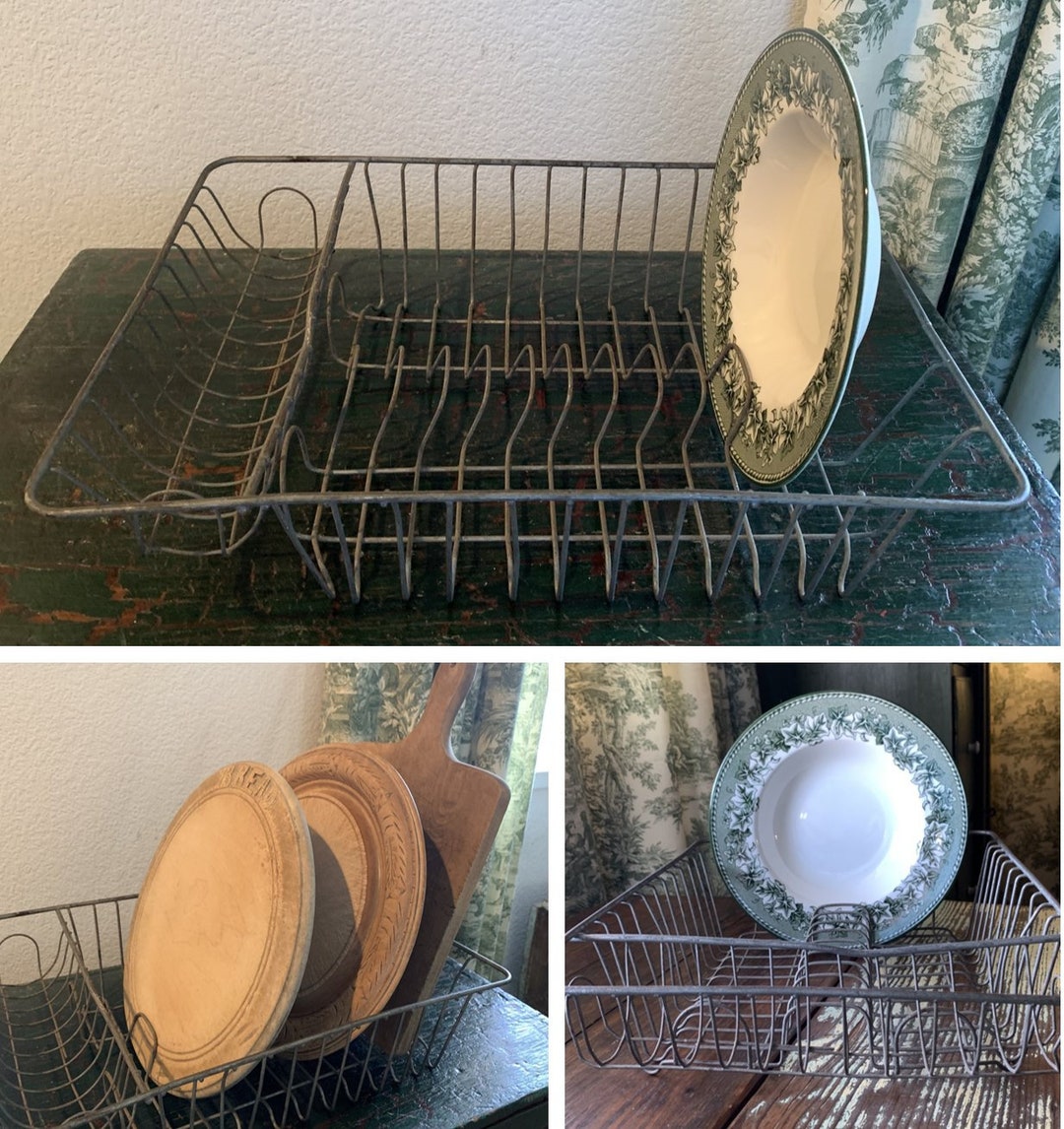 Antique Vintage French Wire Dish Drainer Rack With Cutlery Drainer 12 ...