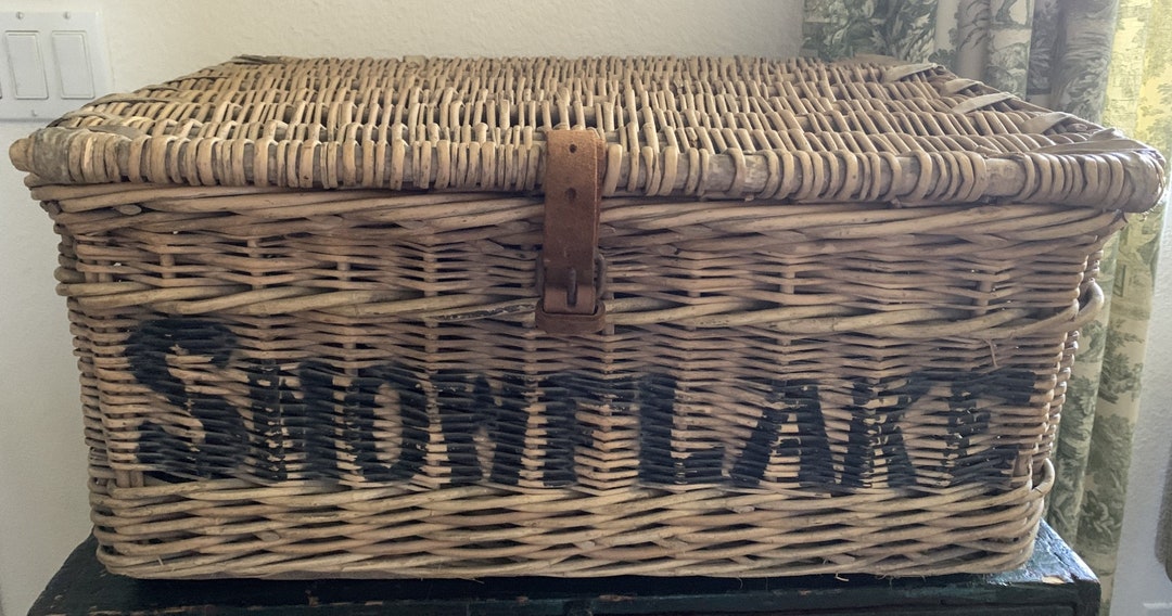 RESERVED Antique English Wicker Laundry Company Trunk W/lid; Wood ...