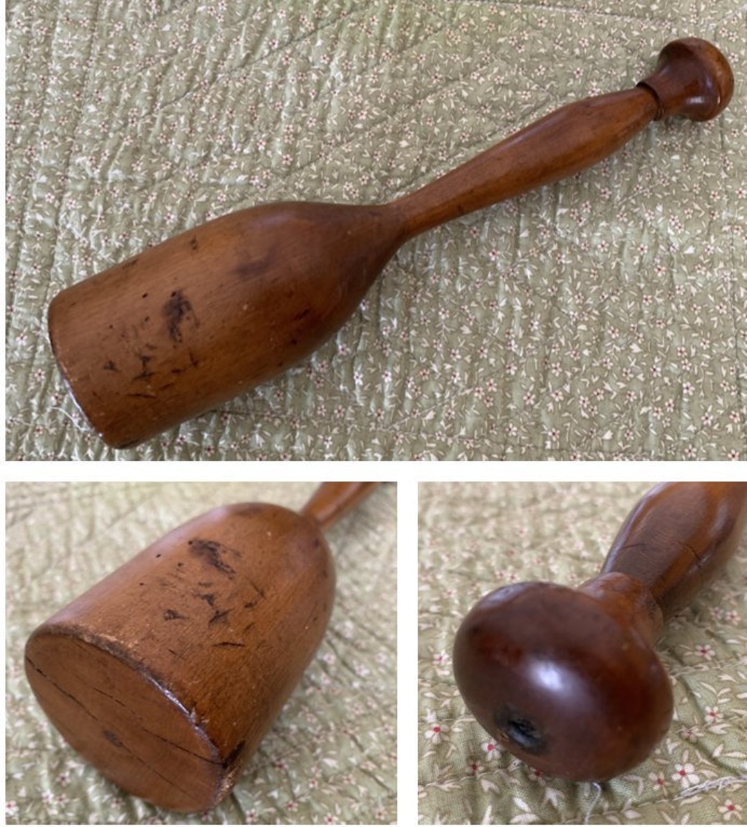 Lovely Antique Turned Wood Masher Pestle Cooking Tool; 11.5" Tall, Dark ...