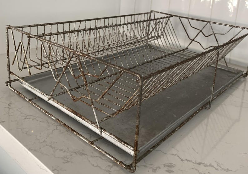 Rare Antique French Wire Dish Drying Rack W/ Removable Zinc Drip Tray ...