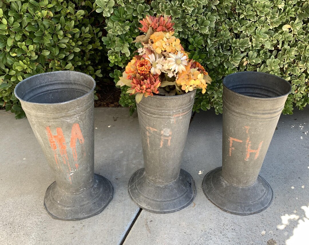 RARE Antique Large French Zinc Florist Bucket Pedestal Vase, Heavy ...