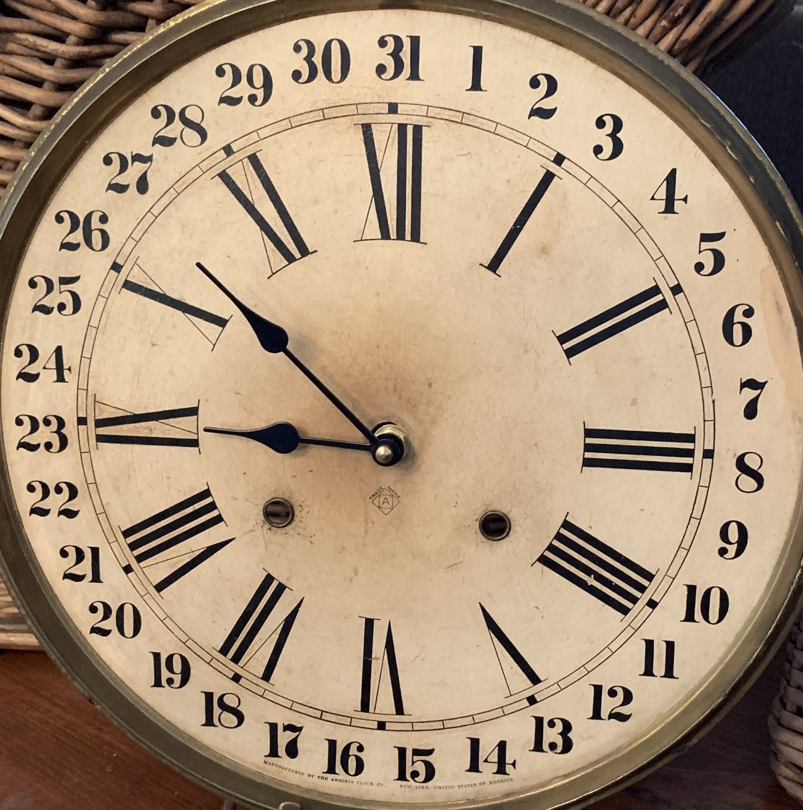 Antique Ansonia Clock Co. Metal Clock Face Remnant, Now a Working Wall ...