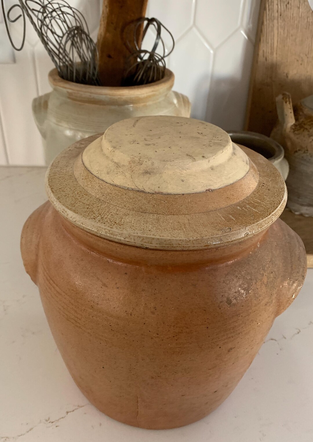 Large Vintage French Salt-curing Jar W/ Original Lid (confit Pot);rusty ...