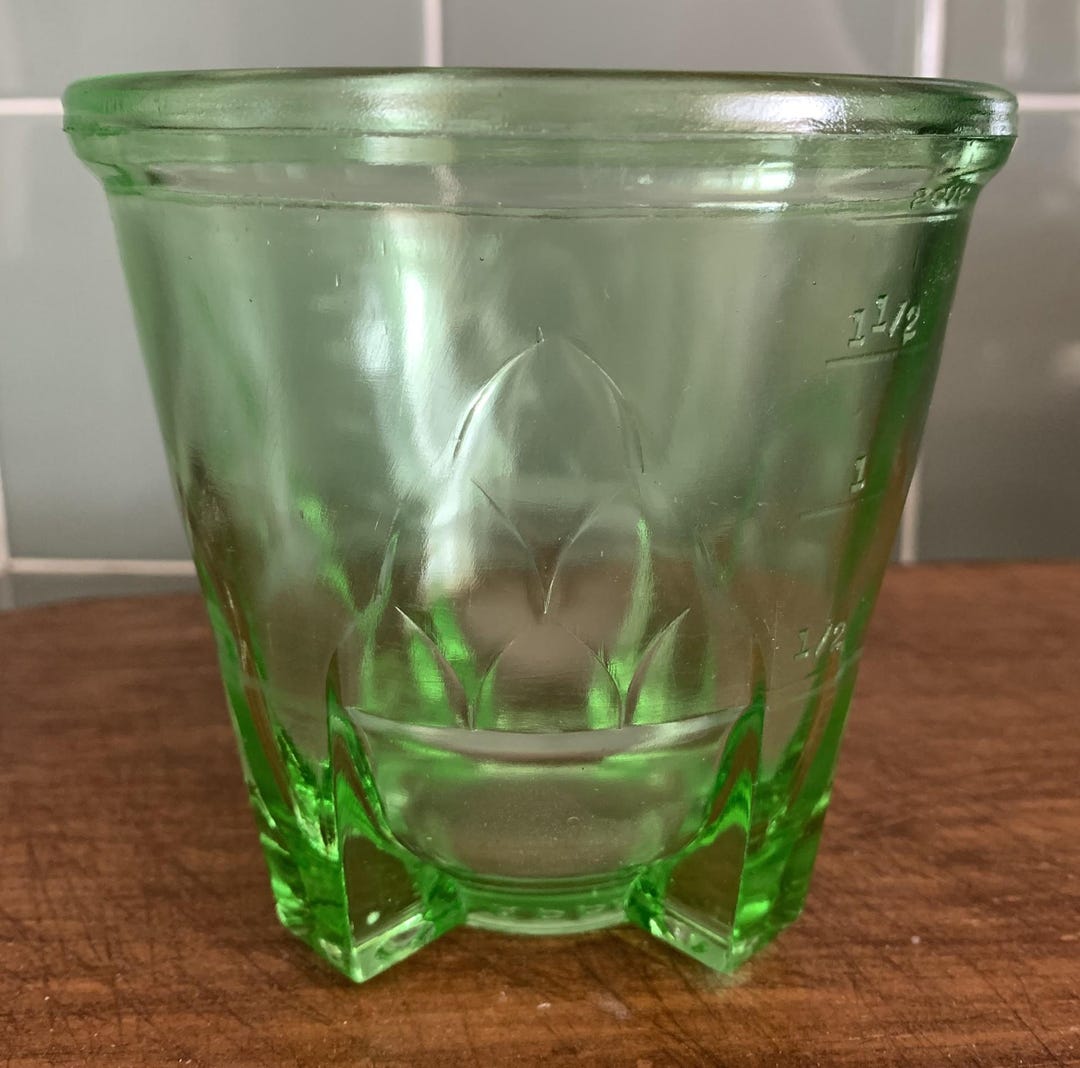 Unique Depression Era Green Glass Measuring Cup, Art Deco Design on ...