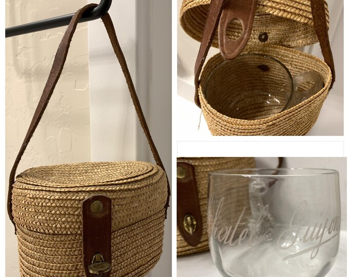 Antique French Chatel-guyon Spa Glass With Woven Case & Leather Strap ...