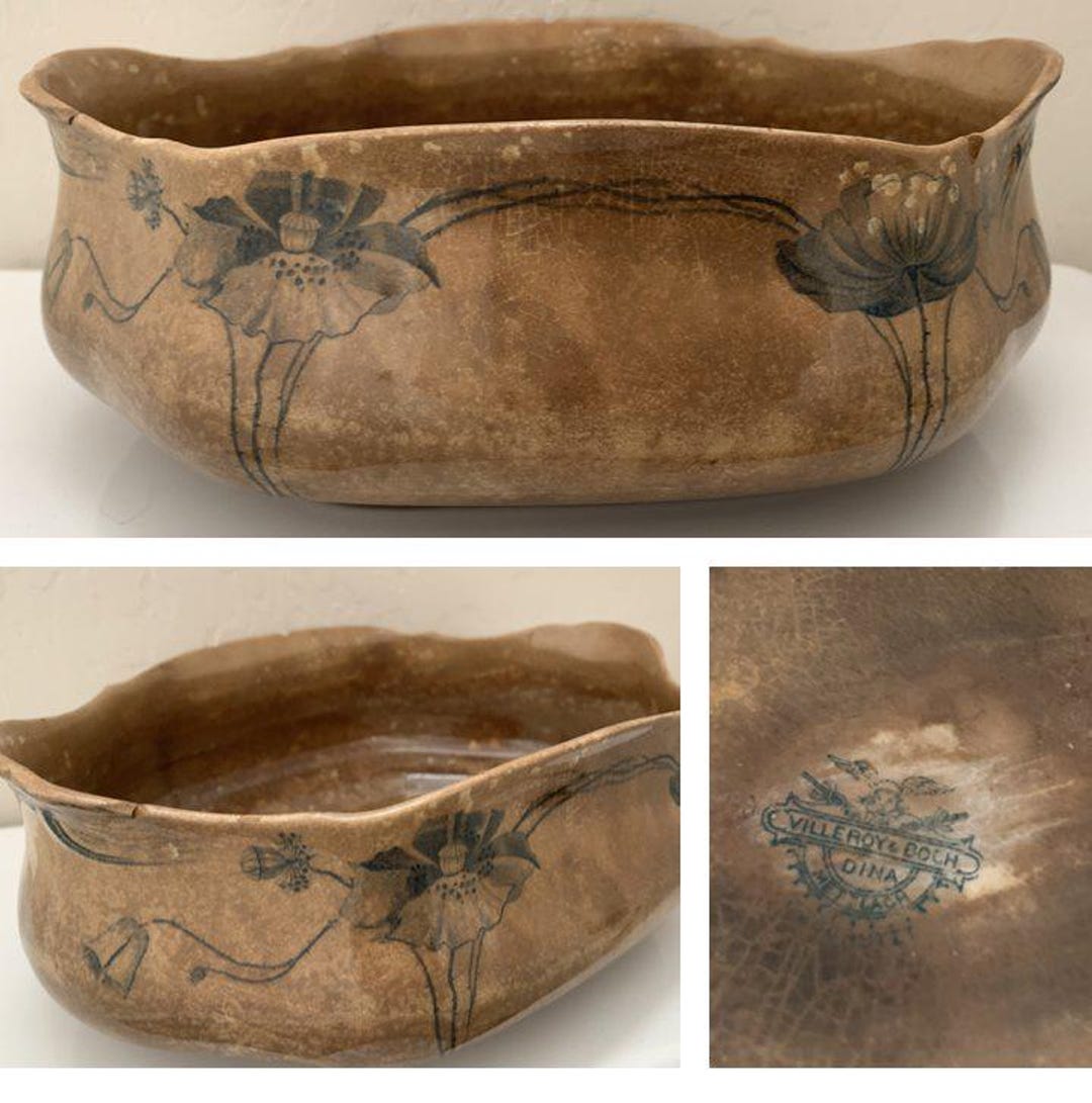 Antique Villeroy & Boch Large Oval Stained Ironstone Bowl; Scalloped ...
