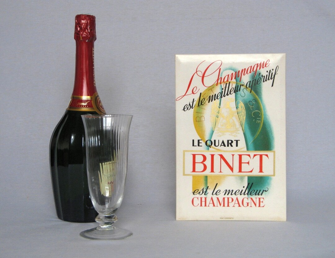 Vintage Small French Advertising Sign for Champagne Binet of Reims ...