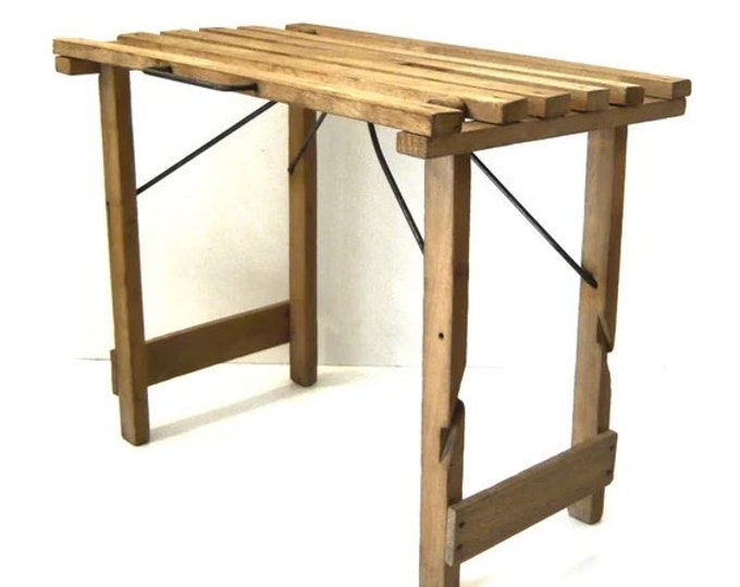 Vintage French Wooden Slat & Wood Frame Folding Fishing Stool ~ Use as ...