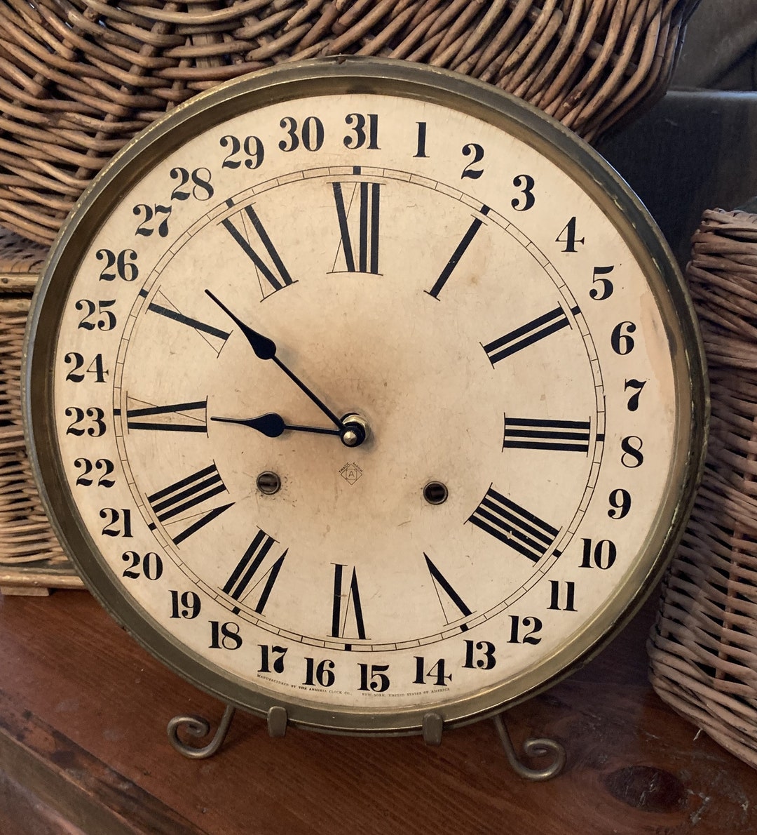 Antique Ansonia Clock Co. Metal Clock Face Remnant, Now a Working Wall ...