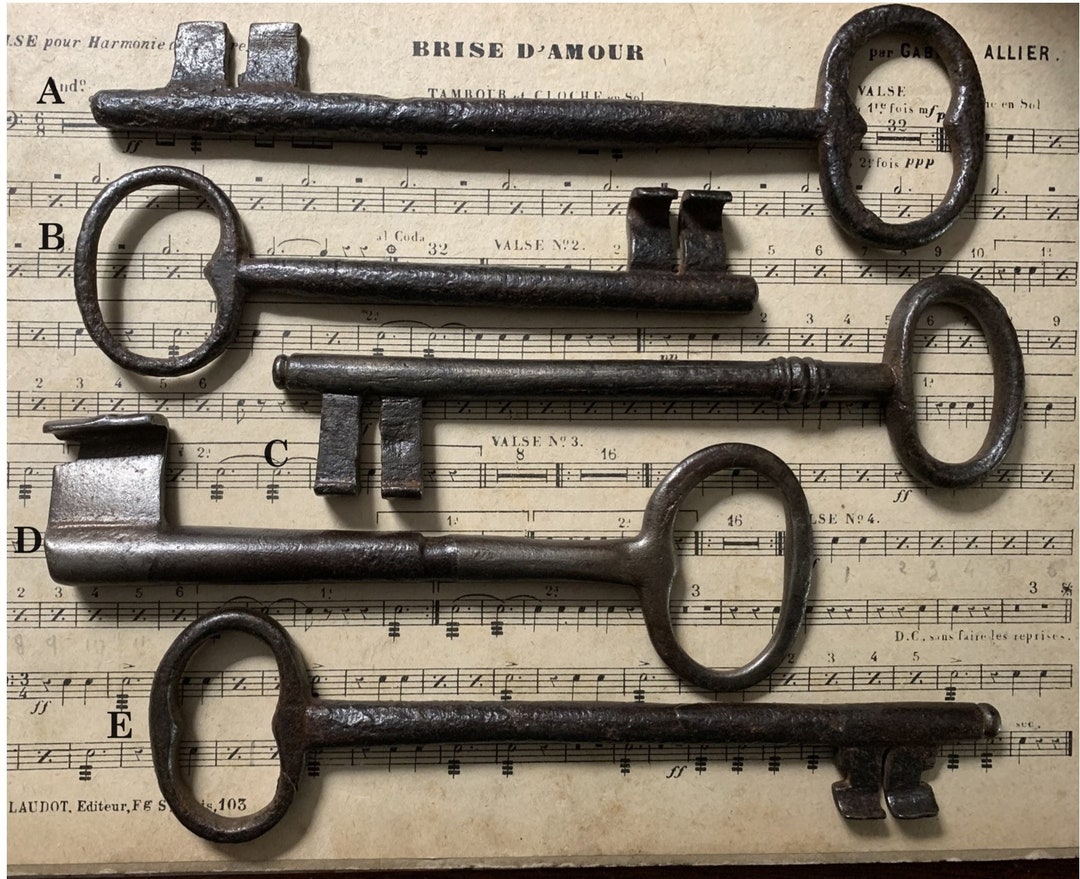 Large French Antique Chateau Forged Iron Door or Gate Key Various ...