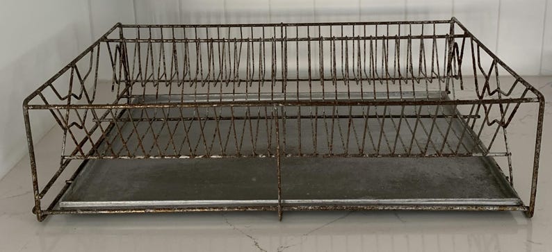 Rare Antique French Zinc Dish Drying Rack W/ Removable Zinc Drip Tray ...