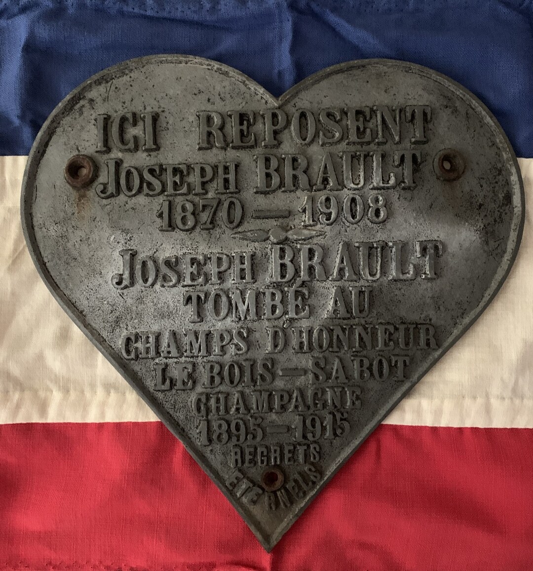 Antique French Heart-shaped Cast Iron Memorial Plaque for Joseph BRAULT ...