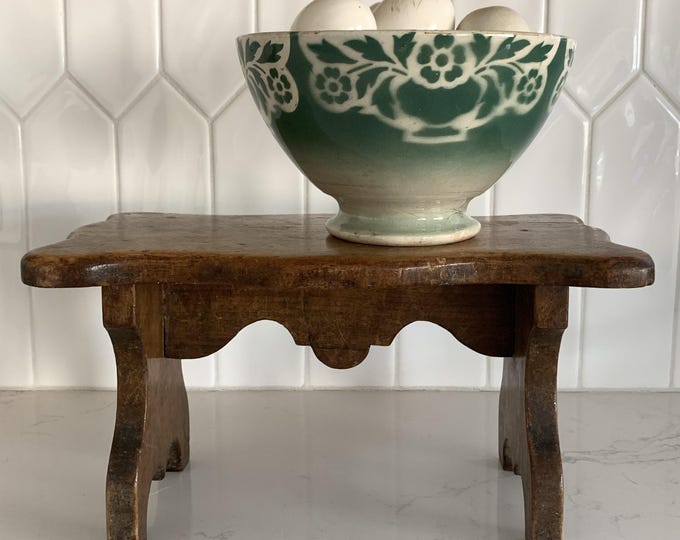 Antique French Wooden Footstool Riser, Scalloped Design; Solid Sturdy ...