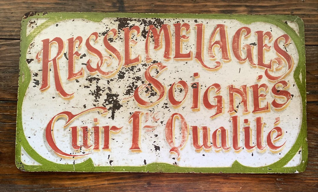 AUTHENTIC Antique Large French Toleware Metal Leather Resoling Repair ...