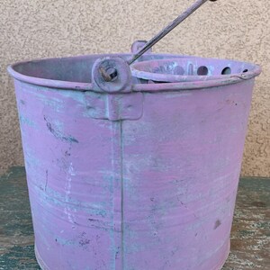 Vintage Galvanized Zinc Mop Bucket With Handle and Drain Cup; Painted ...