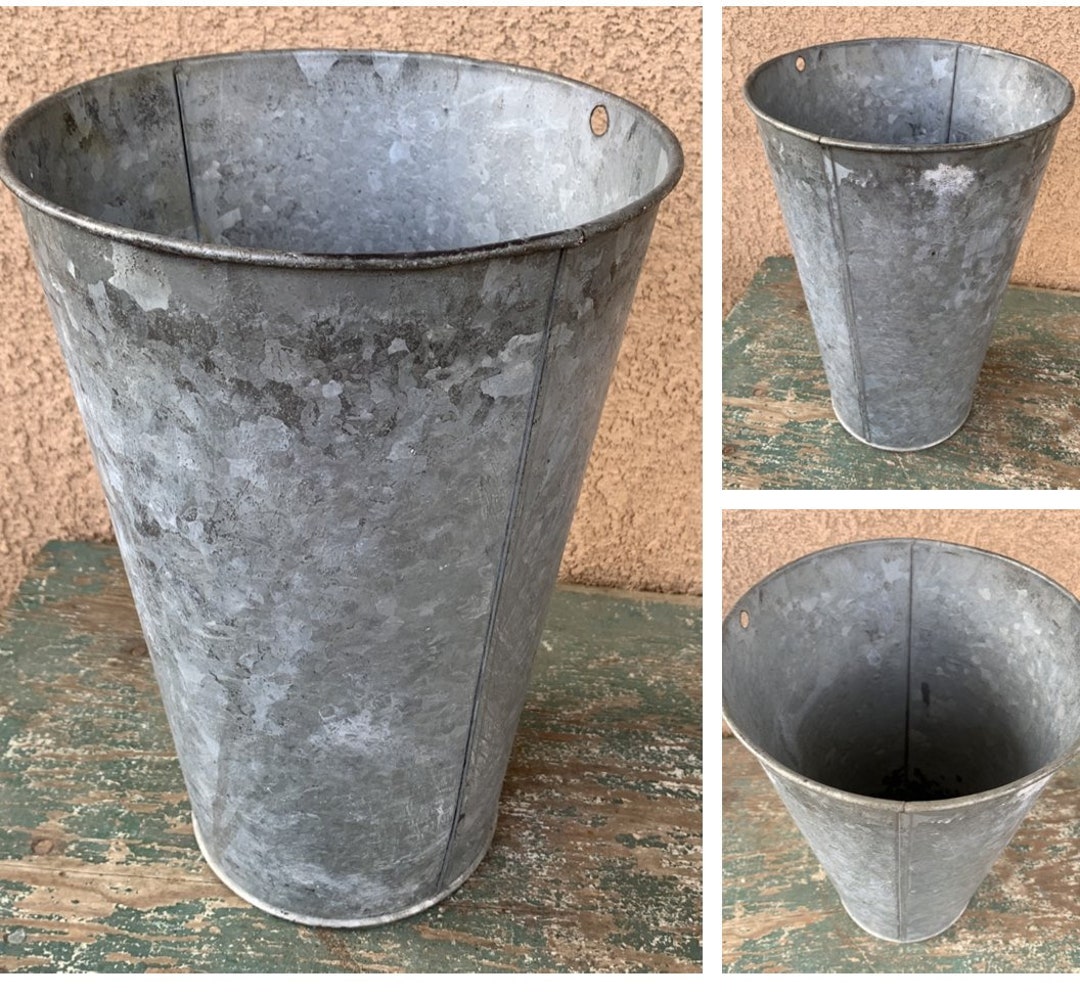 Vintage French Zinc Florist Bucket Vase; French Flower Shop Container ...