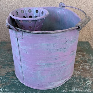 Vintage Galvanized Zinc Mop Bucket With Handle and Drain Cup; Painted ...