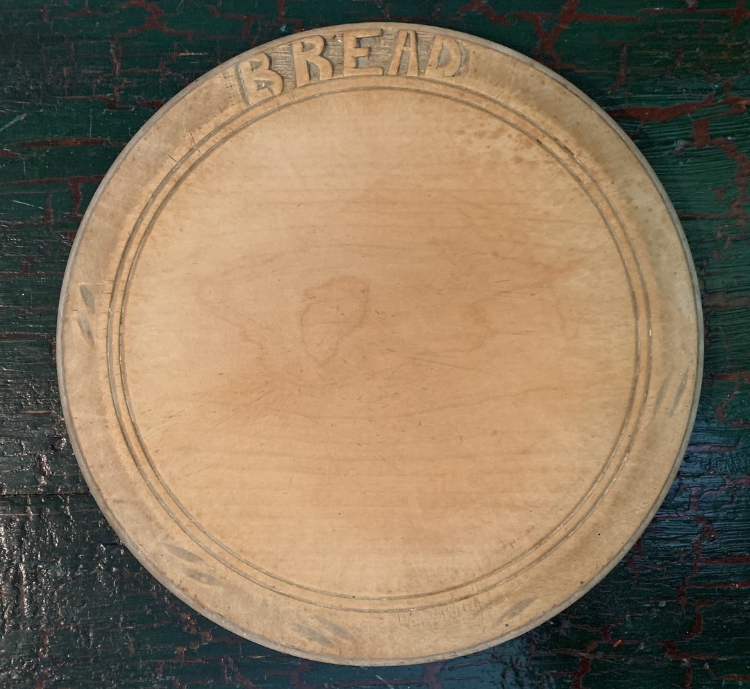 Antique English Sycamore Wood Carved Round Breadboard Bread Board ...