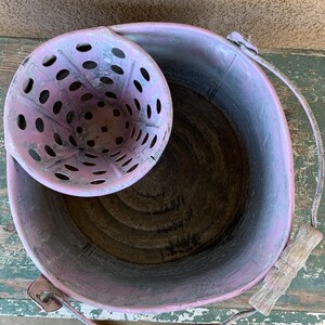 Vintage Galvanized Zinc Mop Bucket With Handle and Drain Cup; Painted ...