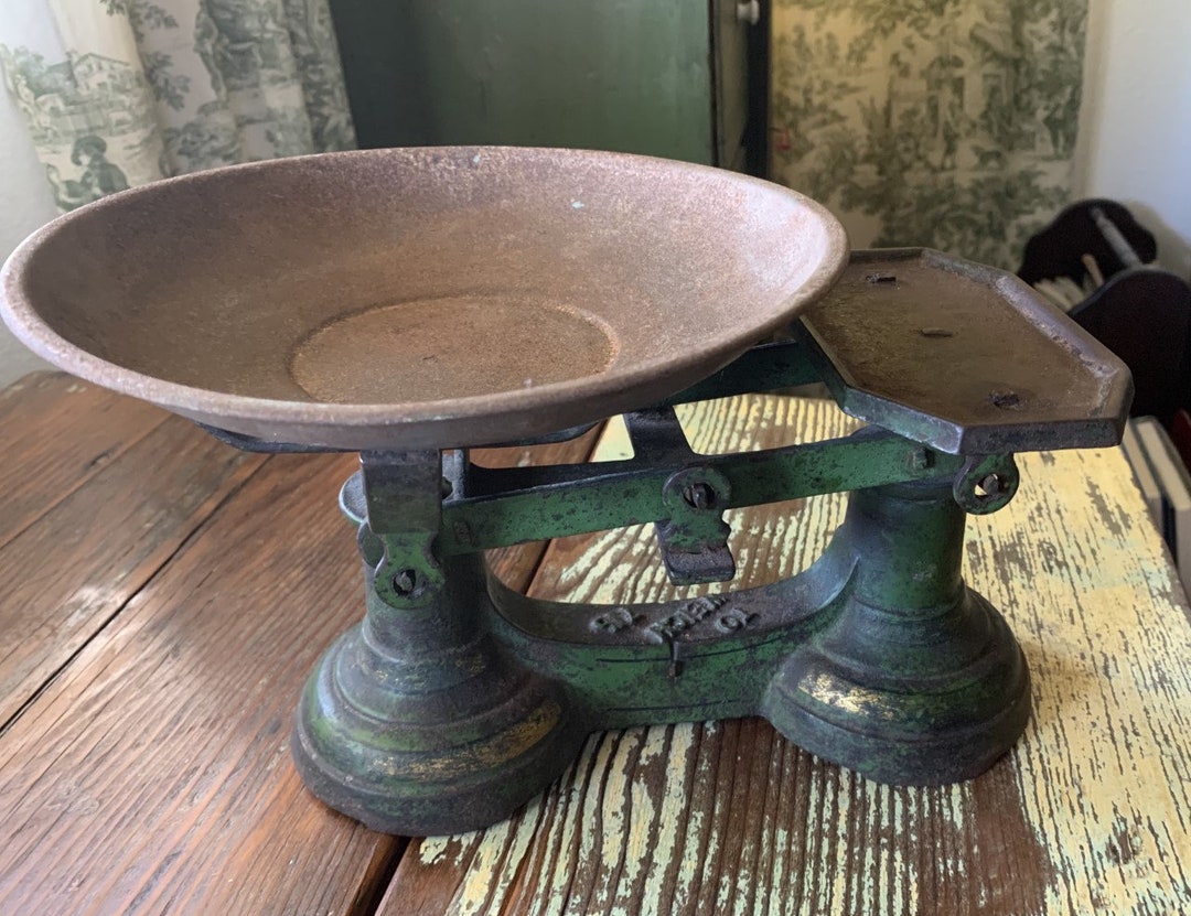 Antique English Heavy Cast Iron Original British Green Weighing Scale ...