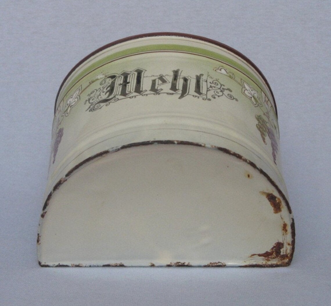 Rare Antique Enamelware German Mehl flour Box With Wooden - Etsy