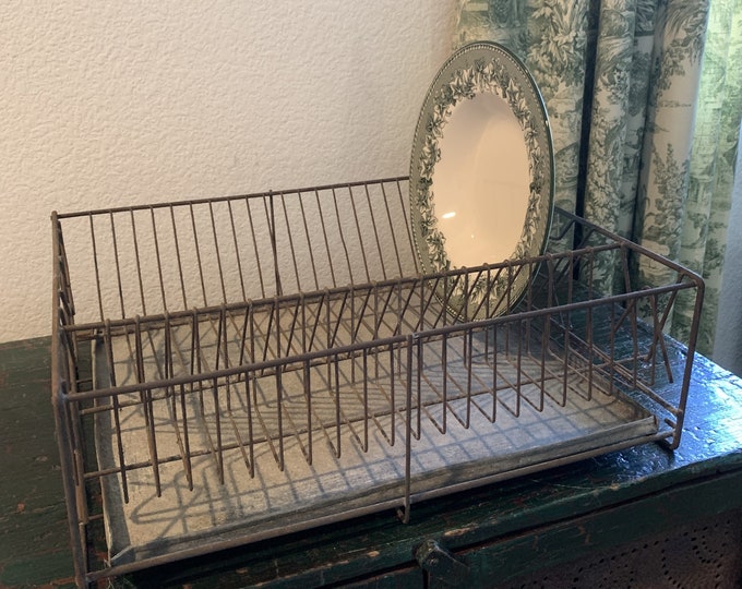 Charming Rare Vintage French Zinc Dish Drying Rack With Attached Zinc ...