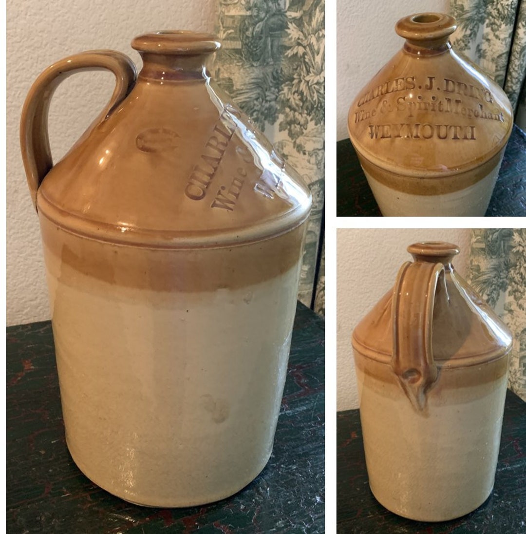 Rare Large Antique English Stoneware Flagon Wine & Spirit Merchant Jug ...