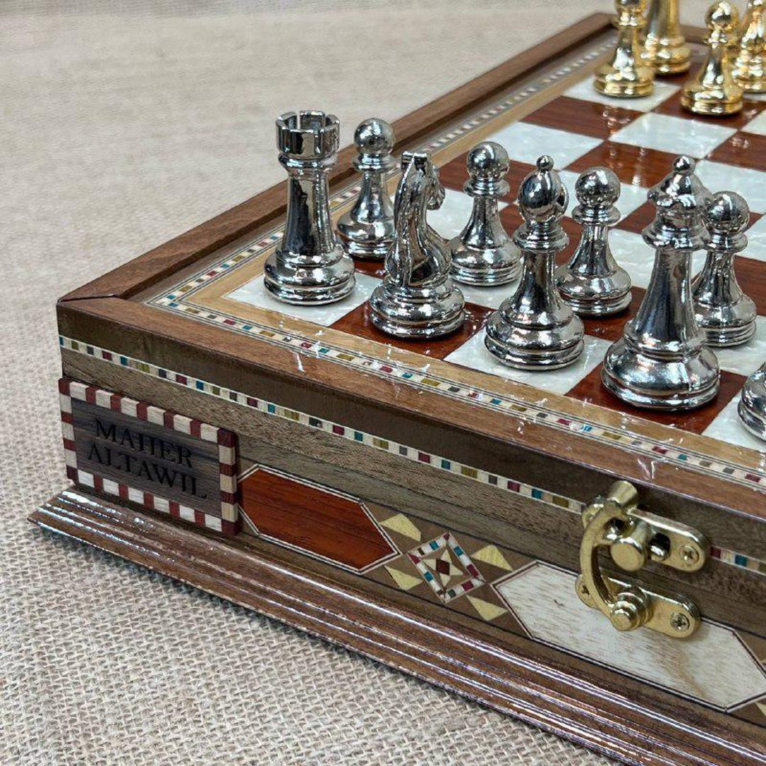 Personalized Wooden Chess Set & Backgammon Set With Mosaic Design ...