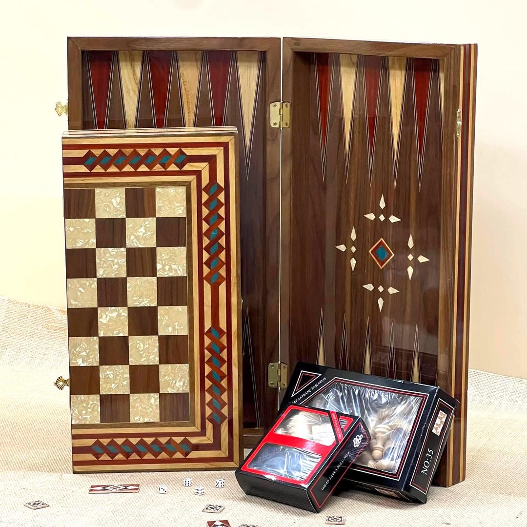 Handmade Wooden Chess and Backgammon Set – 2 in 1 Luxury Board Game ...