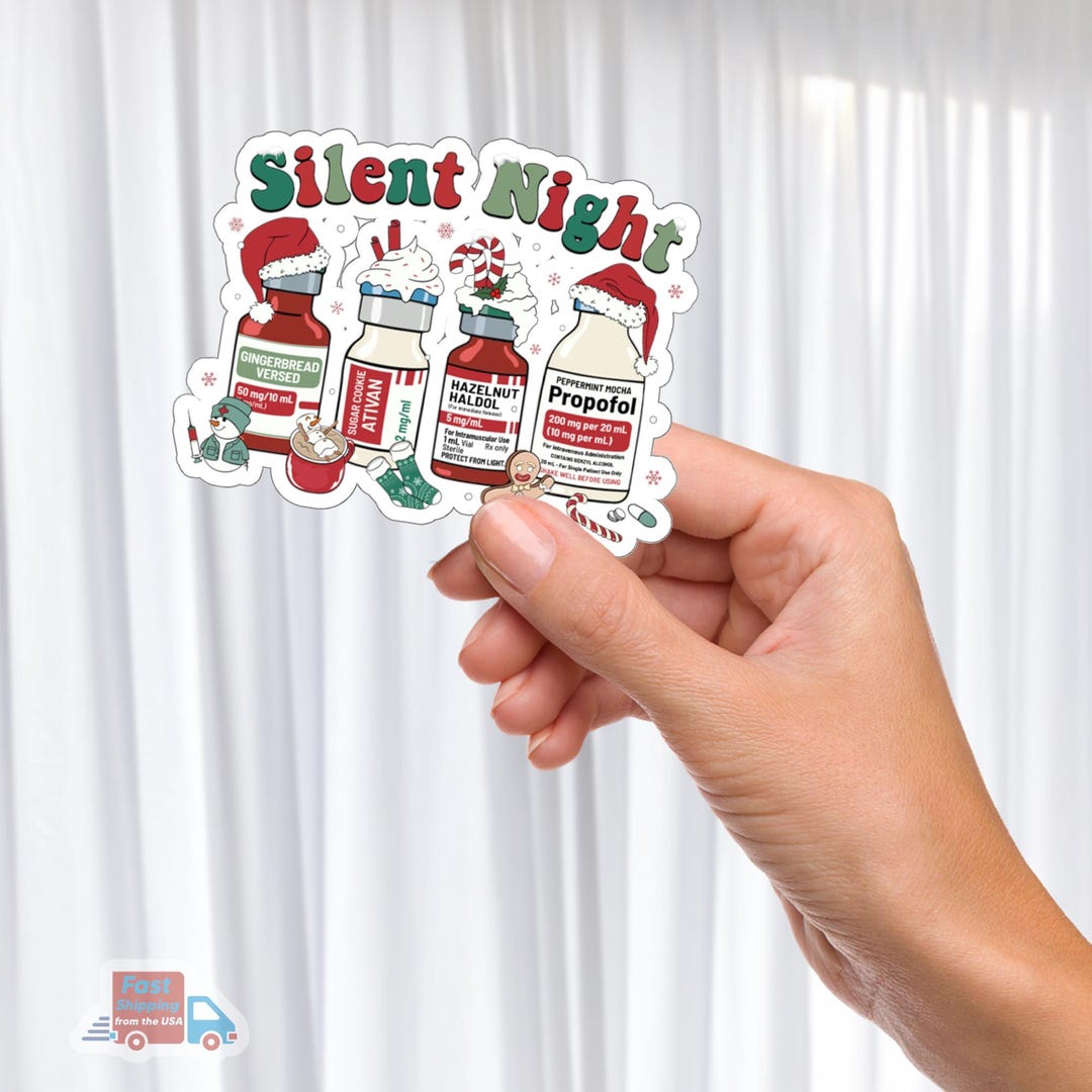 ICU Nurse Christmas Sticker Set Funny Holiday Silent Night Design for ...