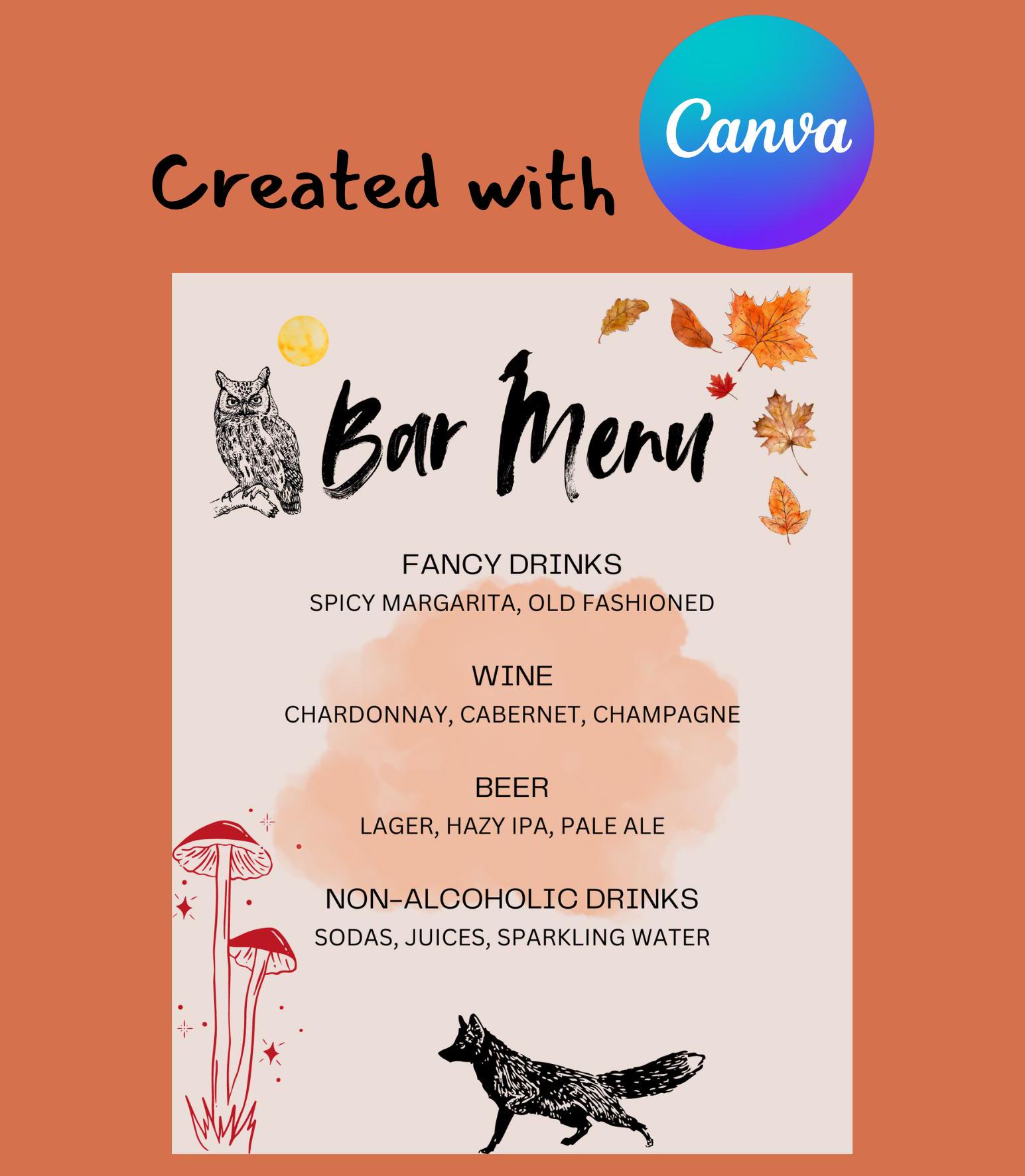 Halloween Bar Menu Template, Fall Season Decor, Canva, Printable ...