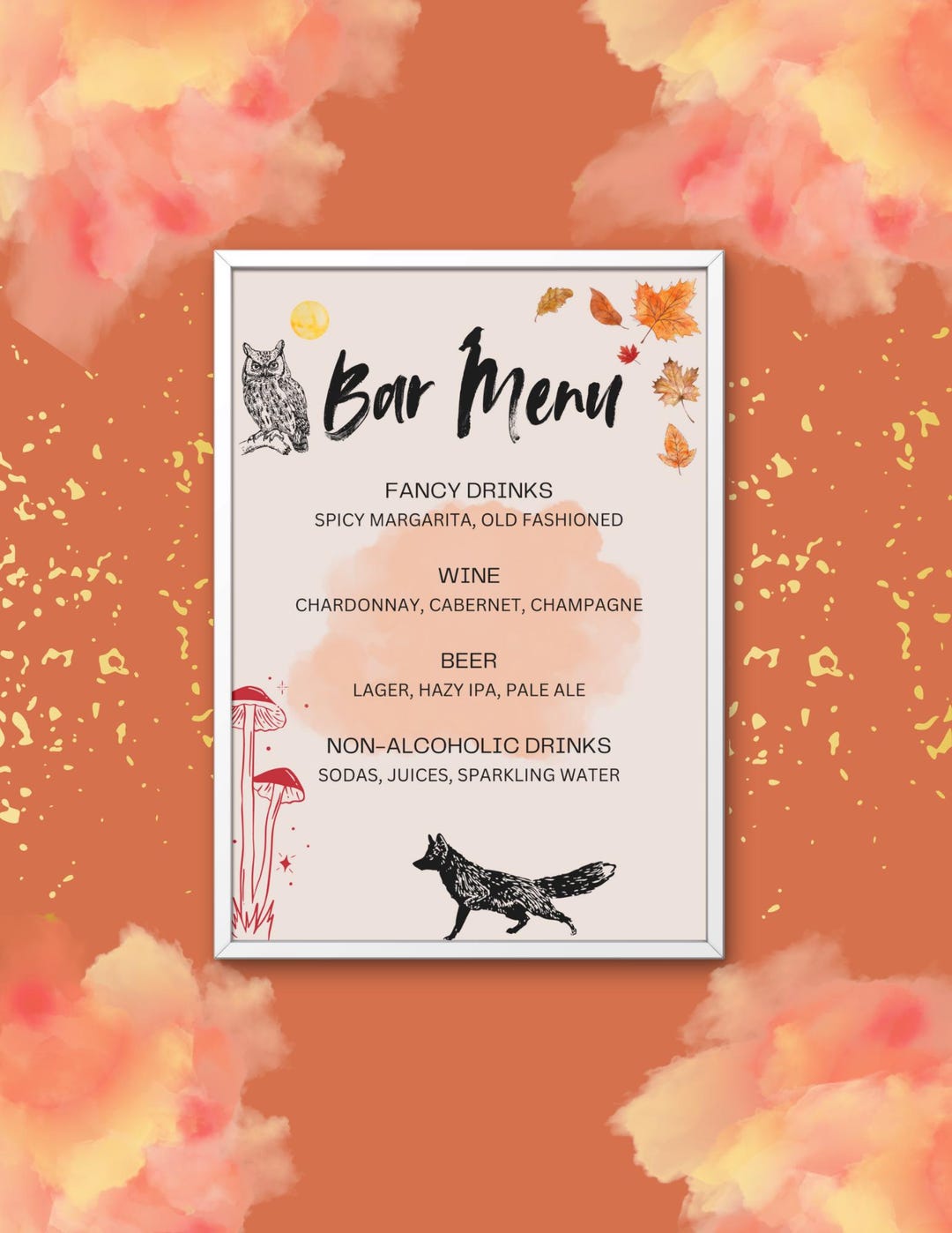 Halloween Bar Menu Template, Fall Season Decor, Canva, Printable ...