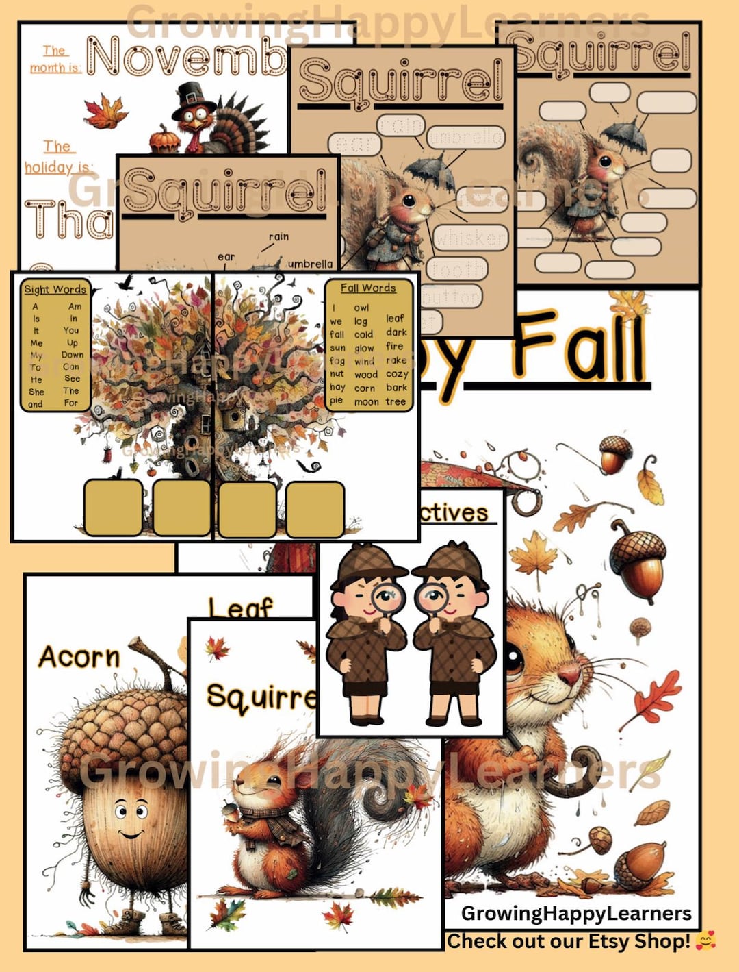Squirrel Detective Fall Unit, 58pages, Prek-elementary, Math, Literacy ...