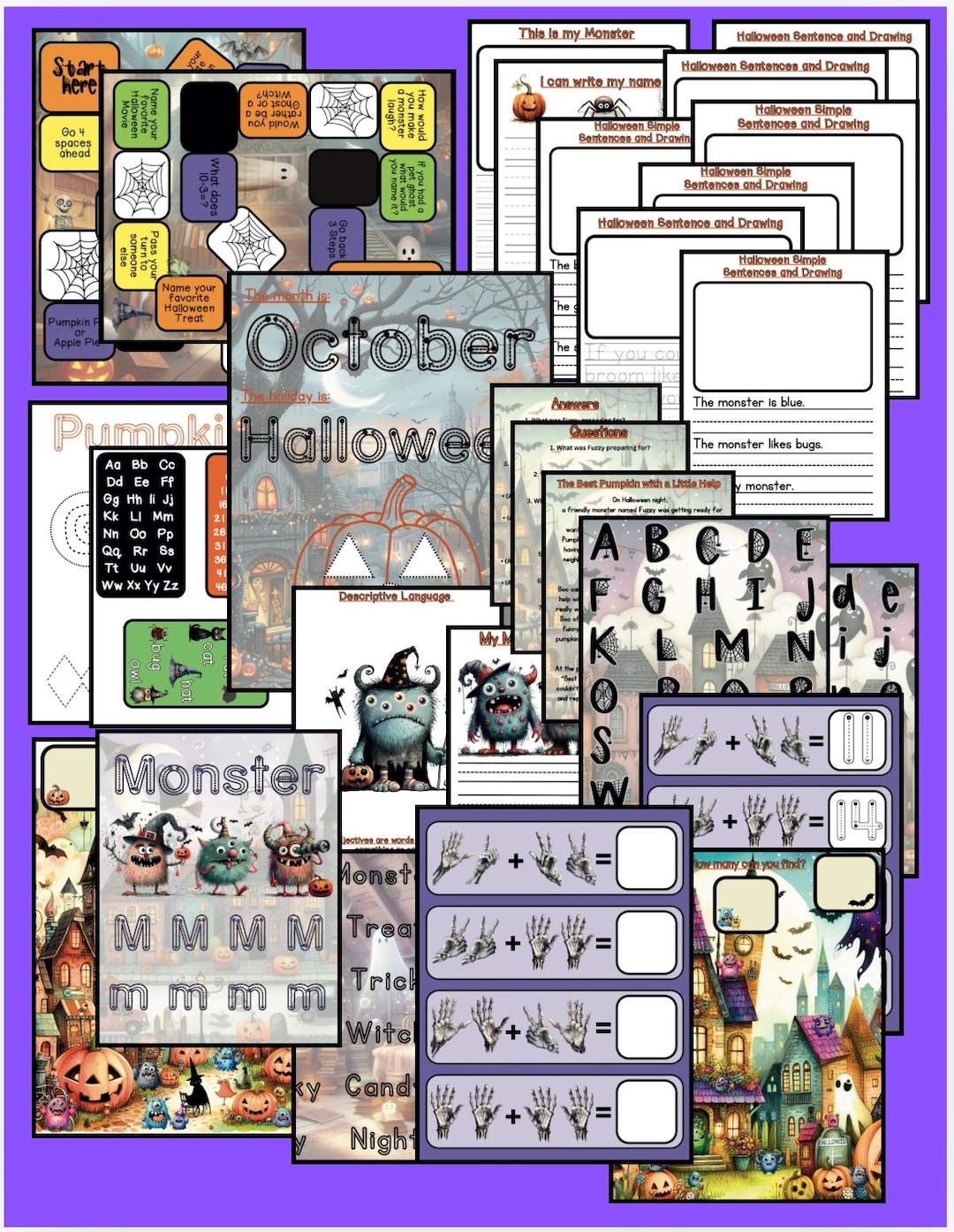 Monster Halloween Learning Unit, Prek-elementary (digital Download) - Etsy