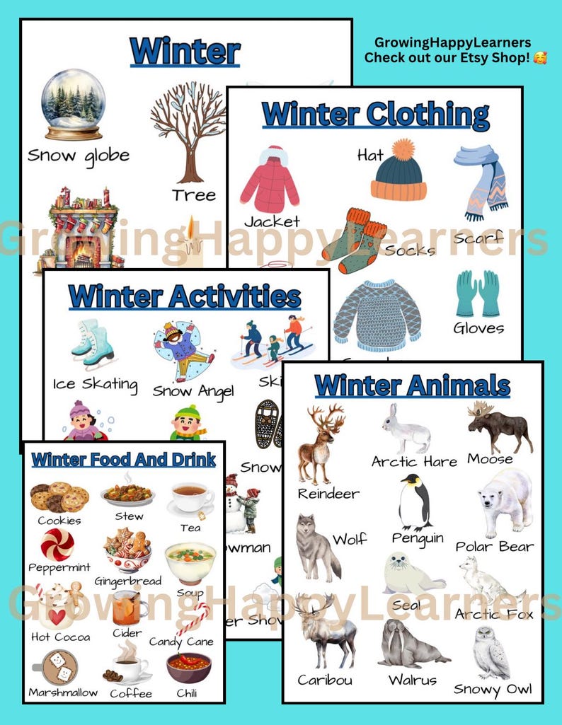 Winter Educational Posters | Grammar, Counting, Winter Words (digital ...